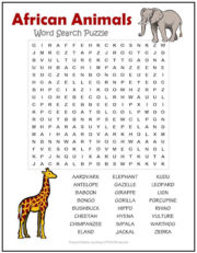 African Animals Word Search Puzzle | Print it Free