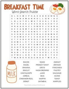 Breakfast Time Word Search Puzzle | Print it Free