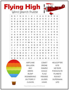 Flying High Word Search Puzzle | Print it Free