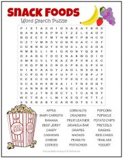 Snack Foods Word Search Puzzle | Print it Free
