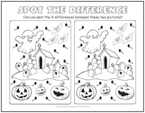 Halloween Graveyard Spot the Difference Picture Puzzle | Print it Free