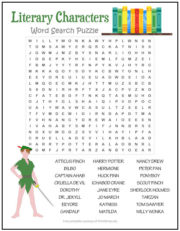 Literary Characters Word Search Puzzle | Print it Free