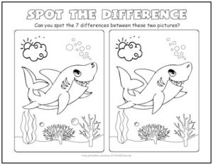 Shark at Sea Spot the Difference Picture Puzzle | Print it Free