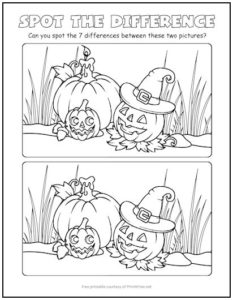 Smiling Pumpkins Spot the Difference Picture Puzzle | Print it Free