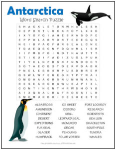 Antarctica Word Search Puzzle | Print it Free