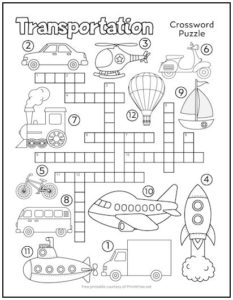 Transportation Crossword Puzzle for Kids | Print it Free