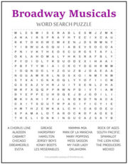 Broadway Musicals Word Search Puzzle | Print it Free