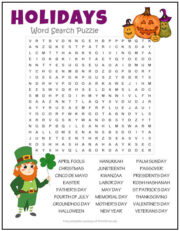 Holidays Word Search Puzzle | Print it Free