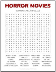 Horror Movies Word Search Puzzle | Print it Free