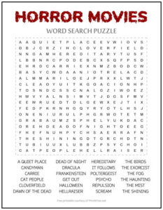 Horror Movies Word Search Puzzle | Print it Free
