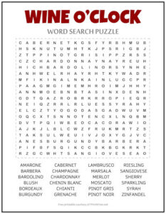 Wine O’Clock Word Search Puzzle | Print it Free