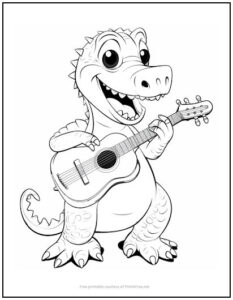 Guitar-Playing Alligator Coloring Page | Print it Free