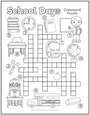 School Days Crossword Puzzle for Kids | Print it Free