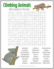 Climbing Animals Word Search Puzzle | Print it Free