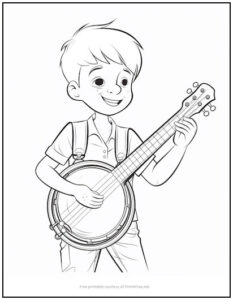 Banjo-Playing Boy Coloring Page | Print it Free