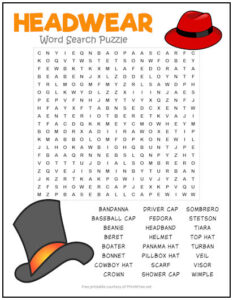 Headwear Word Search Puzzle | Print it Free