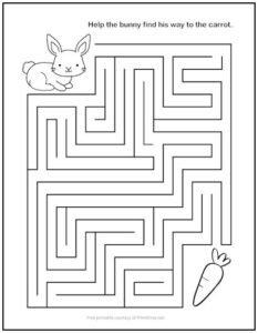 Bunny Rabbit and Carrot Maze | Print it Free