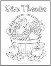 Give Thanks Harvest Basket Coloring Page | Print it Free