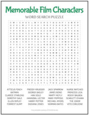 Memorable Film Characters Word Search Puzzle | Print it Free