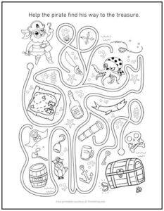 Pirate and Treasure Chest Maze | Print it Free