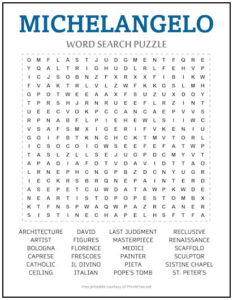 Michelangelo Word Search Puzzle | Print it Free