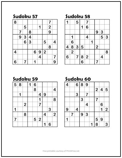 Sudoku Puzzles #57-60 (Easy) | Print it Free