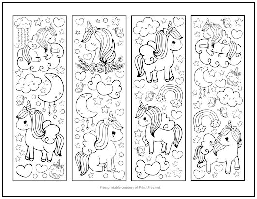 Unicorn Bookmarks to Color | Print it Free